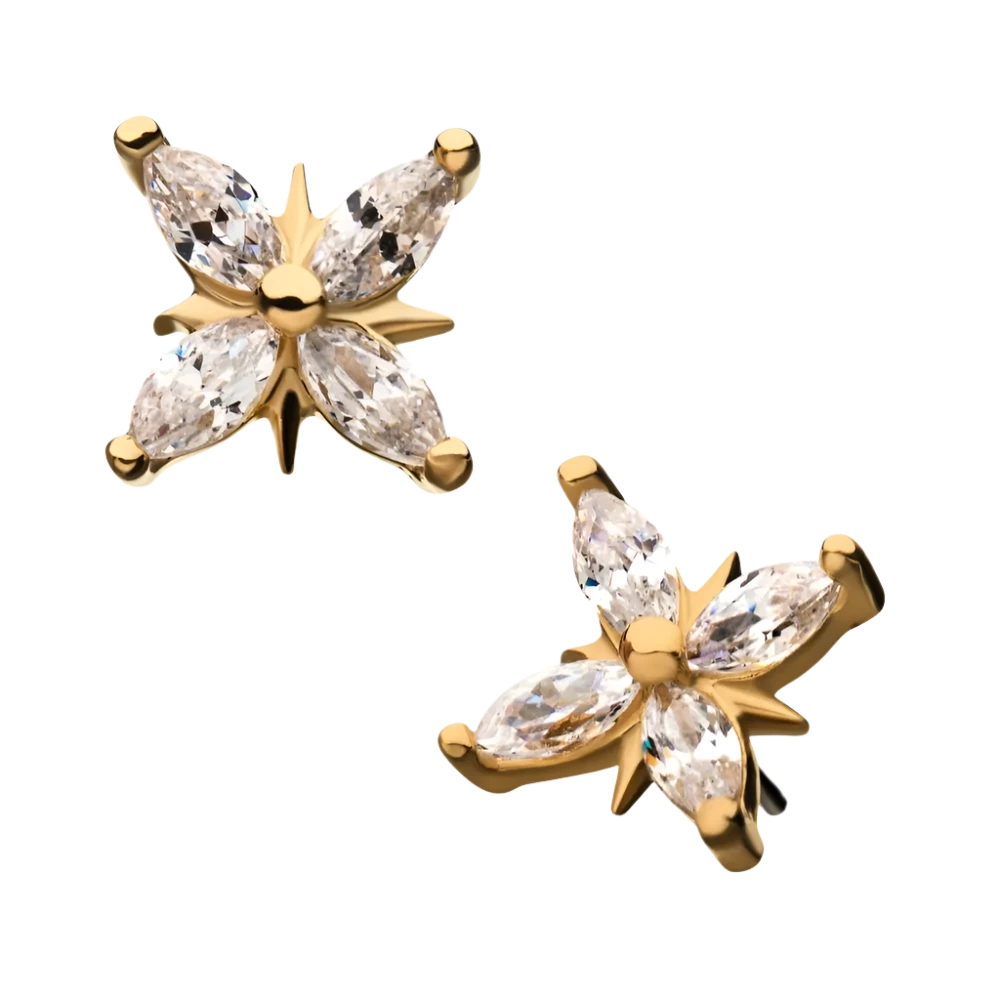 14kt Four pointed star Marquise CZ Threadless attachment – Cherrycore